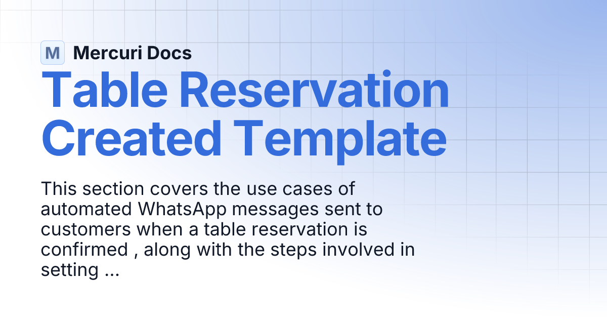 Table Reservation Created Template | Mercuri Docs